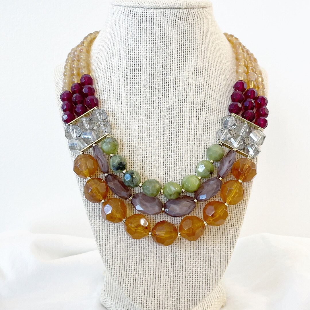 Multi Strand 3 Row Beaded Layered Colorful Necklace - Etsy