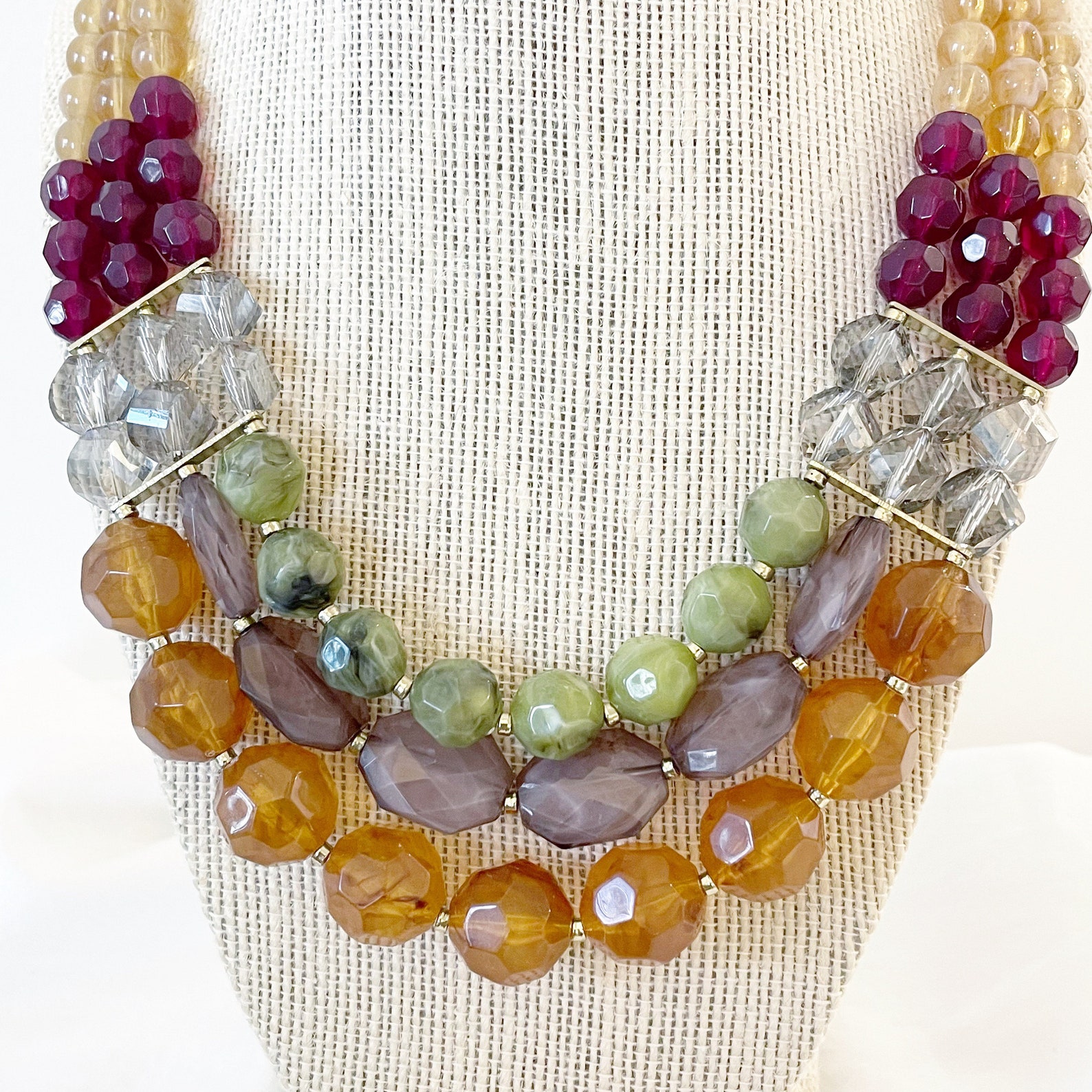 Multi Strand 3 Row Beaded Layered Colorful Necklace - Etsy