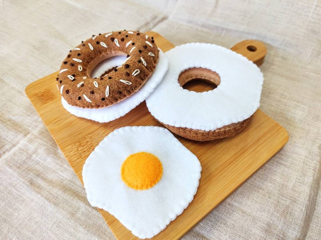 Felt Egg Bagel Sandwich Set Play Food Set Fabric Pretend Toy Kitchen ...