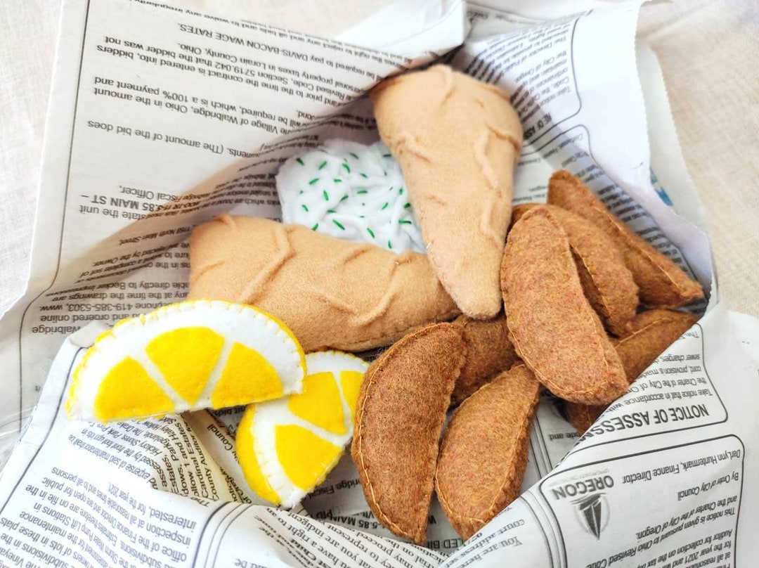 Felt Fish and Chips Play Toy Food Pretend Kitchen Set Fabric Pretend ...