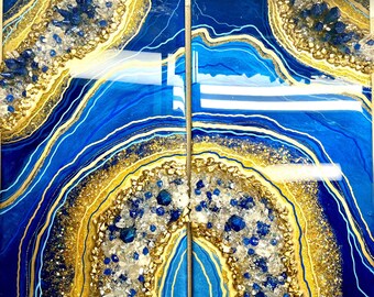 Blue and Gold Resin Wall Art - Etsy