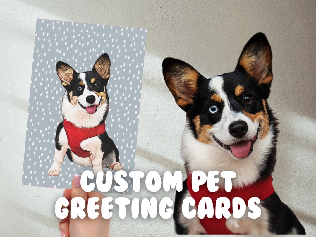 Custom Pet Portrait Greeting Cards: Personalized Dog, Cat, Bunny Sketch ...