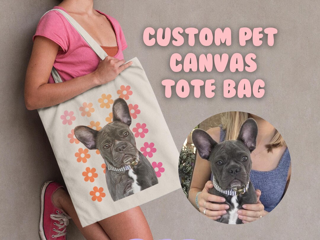 Custom Pet Canvas Tote Bag (ombre Flower) - Pet Portrait, Dog Cat Bunny ...