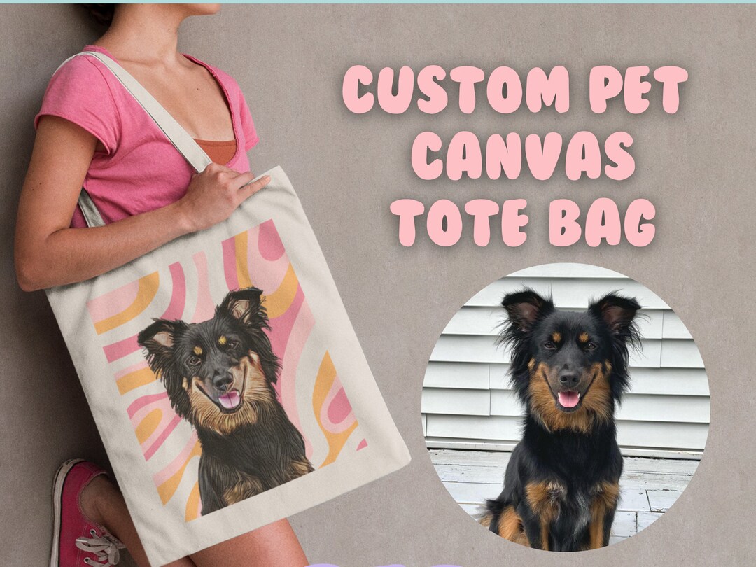 Custom Pet Canvas Tote Bag (groovy Swirl) - Pet Portrait, Dog Cat Bunny ...