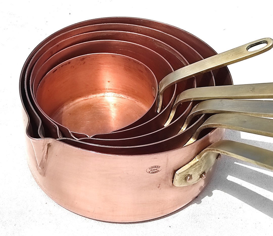 Vintage French Copper Pan Set of 5 Graduated Copper Pans Havard France ...