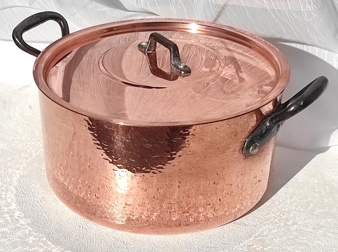 Vintage 8.9inch French Copper Stockpot Cocotte With Lid Hammered Walls ...