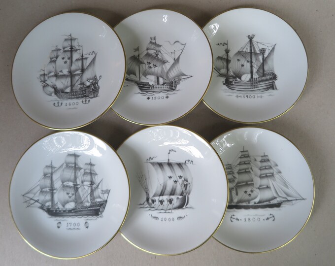 Vintage Rorstrand Swedish Ship Plates / Porcelain With Gold Rim ...