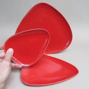 Bright Red Ceramic Triangle Plates / Set of 3 / Stamped / Luncheon ...