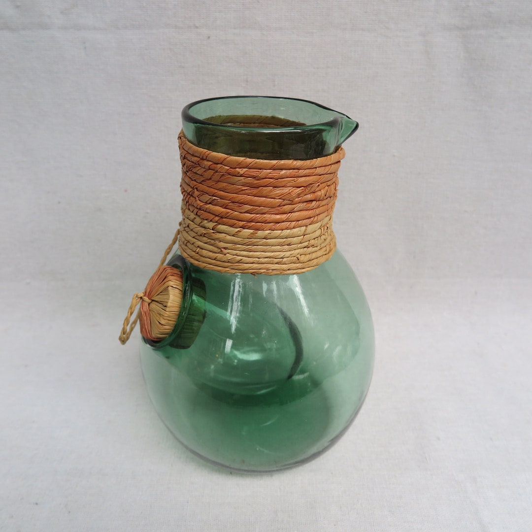 Hand Blown Green Glass Wine Pitcher With Ice Chiller Chamber / Straw ...