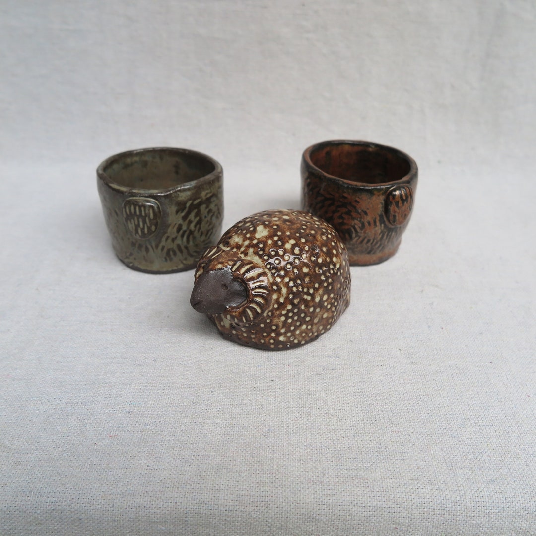 Studio Pottery Cups With Adorable Animal Tails and Ram / Stoneware ...