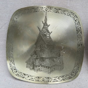 Norwegian Stave Church Decorative Plate Set / Metal and Ceramic / Helgi ...