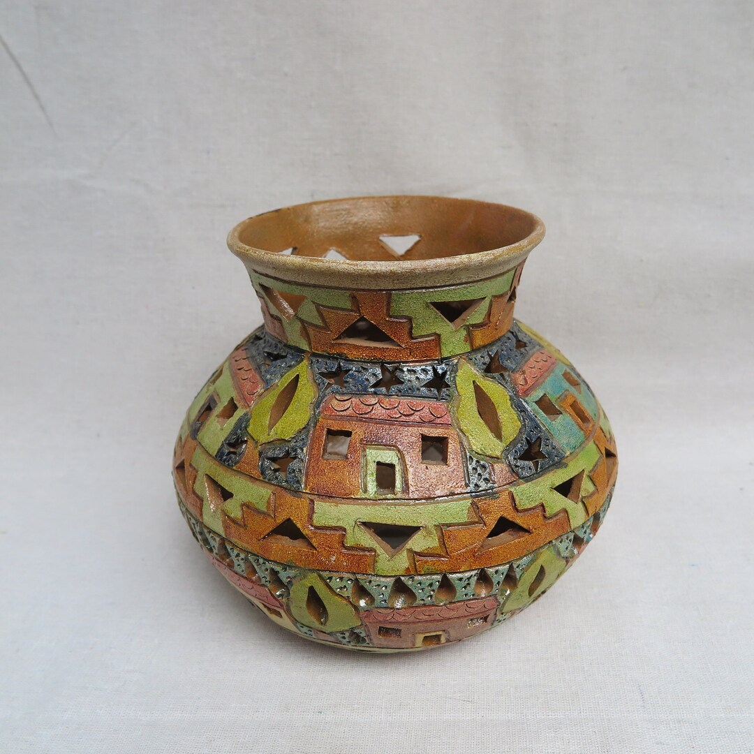 Vintage Nico Luis Lopez Zarate Terra Cotta Luminary Pottery Vase ...