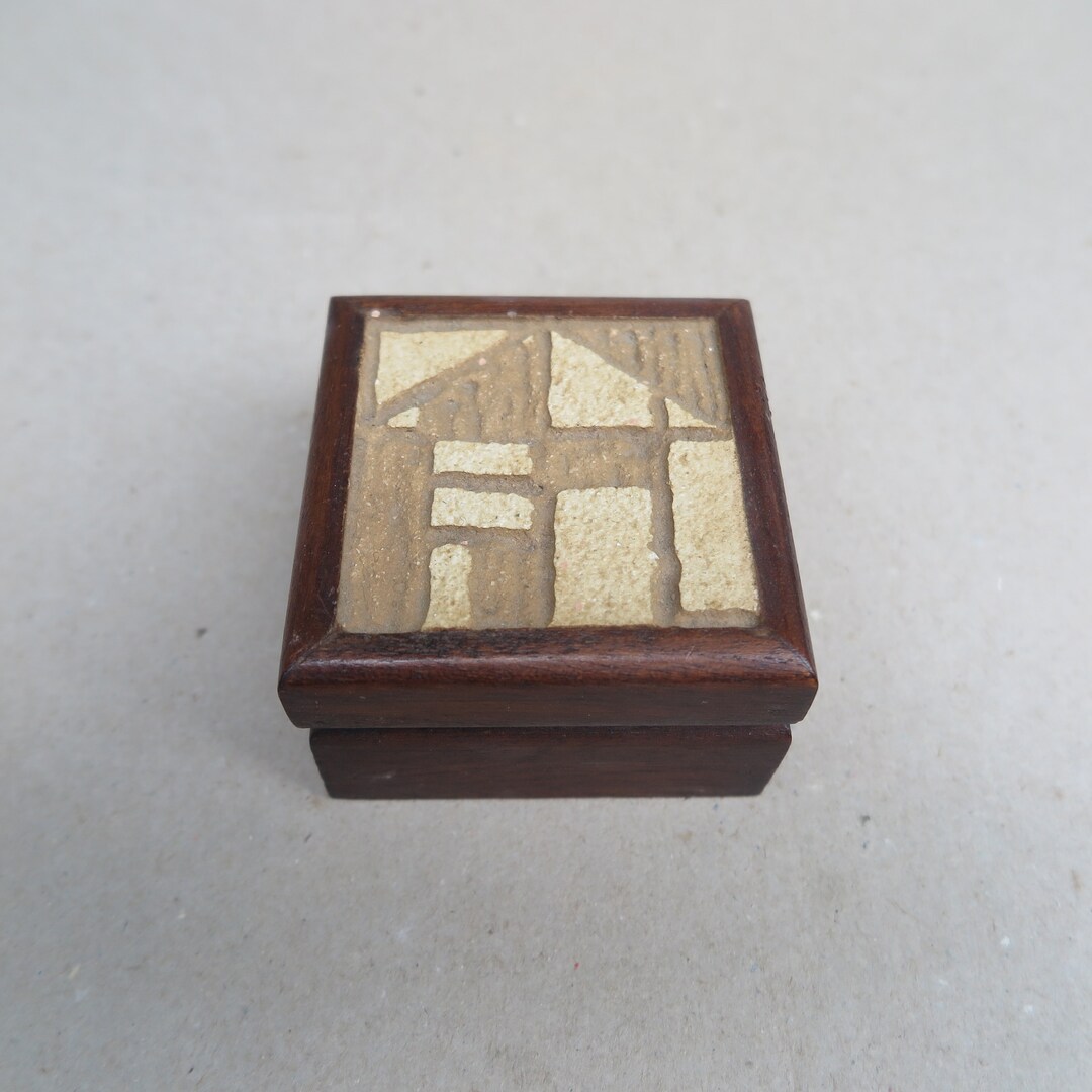 Decorative Wooden Trinket Box With Geometric Designs in Ceramic Inlay ...