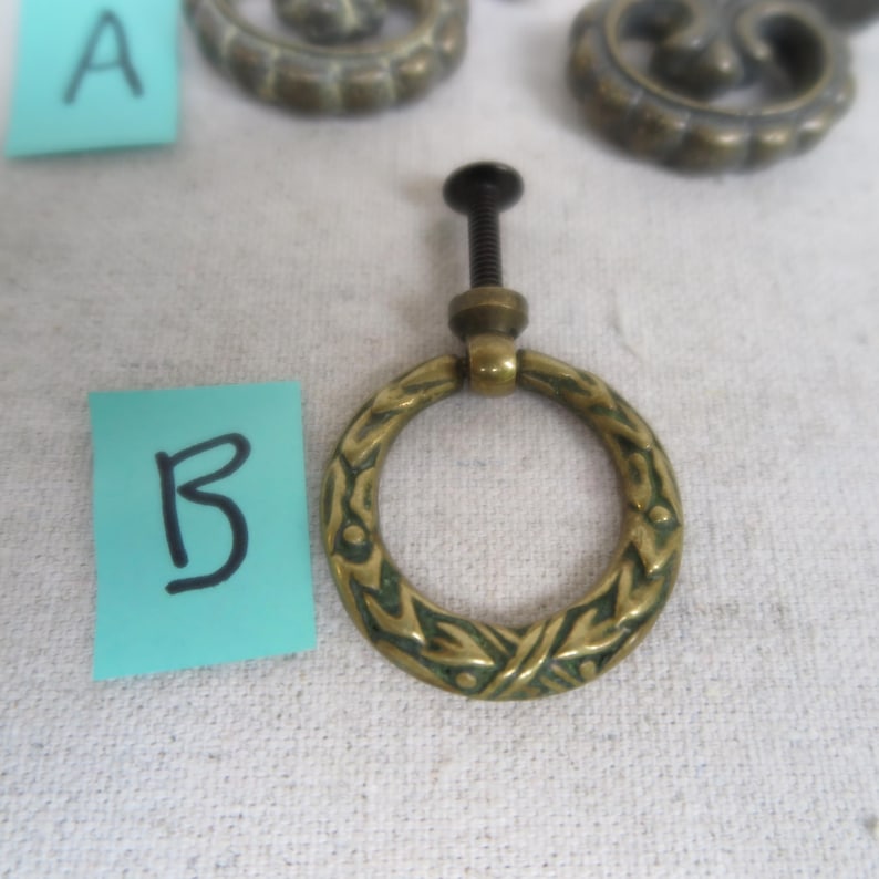 Vintage MCM Drawer Pull, Brass Ring Pull, Ornate Mock Key Pull, Allison ...
