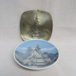 Norwegian Stave Church Decorative Plate Set / Metal and Ceramic / Helgi ...