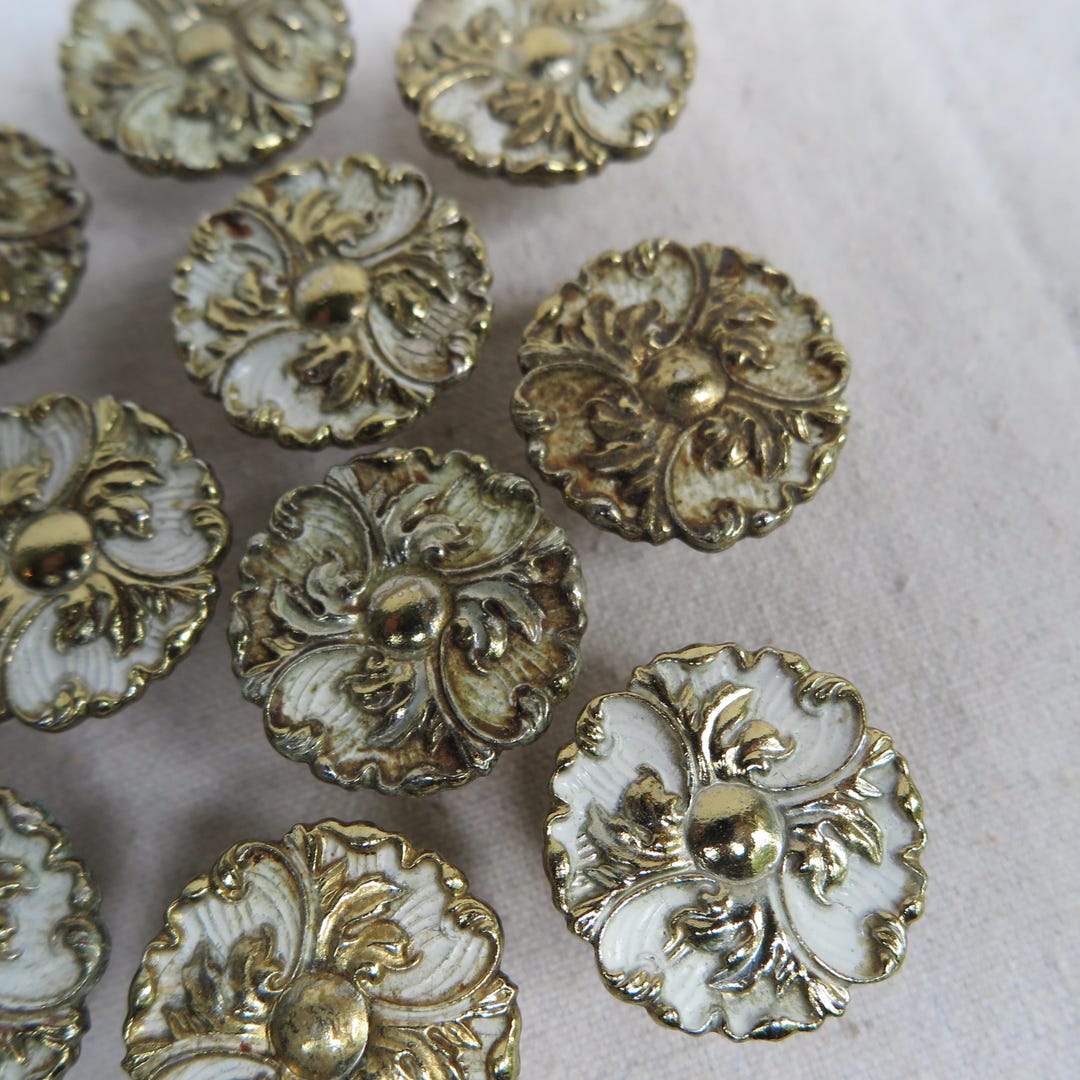Vintage MCM Brass With White French Provincial Rosette Cabinet Knob / Drawer Pull / Mid Century ...