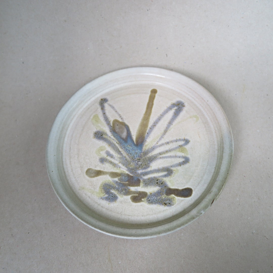 Studio Pottery Plate With Abstracted Botanical Motif Splash Glaze ...