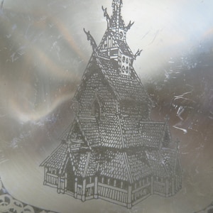 Norwegian Stave Church Decorative Plate Set / Metal and Ceramic / Helgi ...