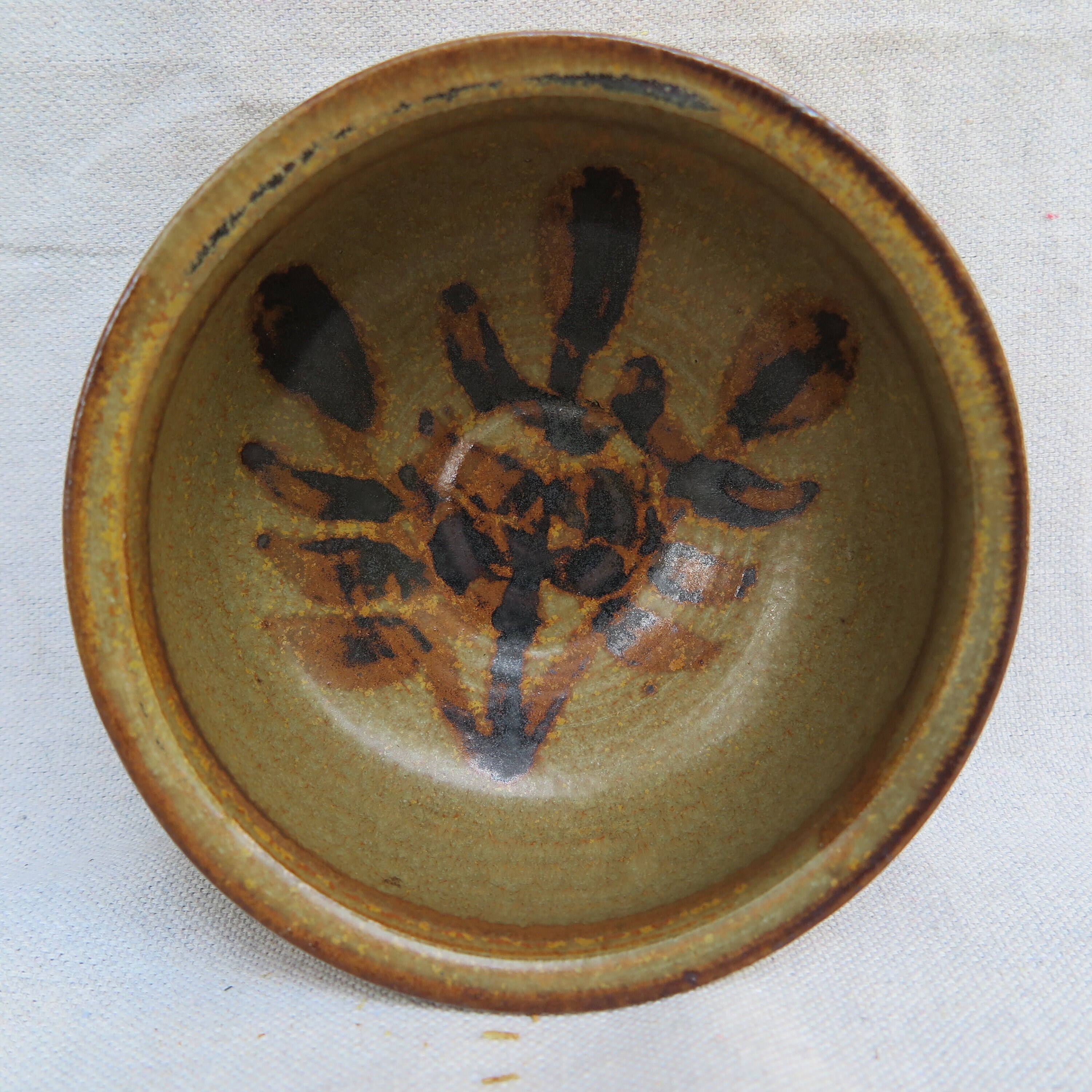 Vintage Studio Pottery Bowl With Hand Painted Abstract Plant Design ...