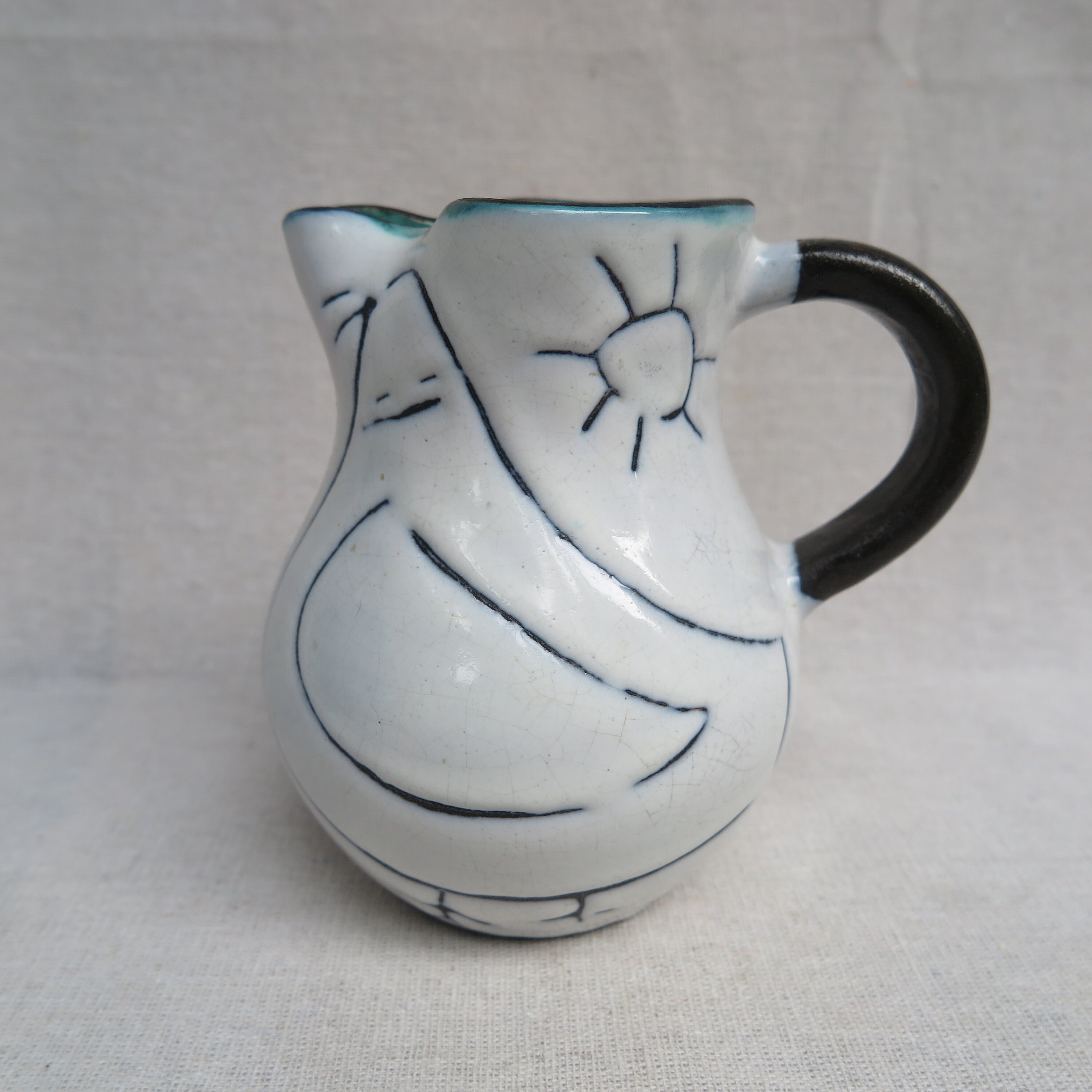 Jacques Innocenti Small Studio Pottery Sgraffito Pitcher With Quail ...