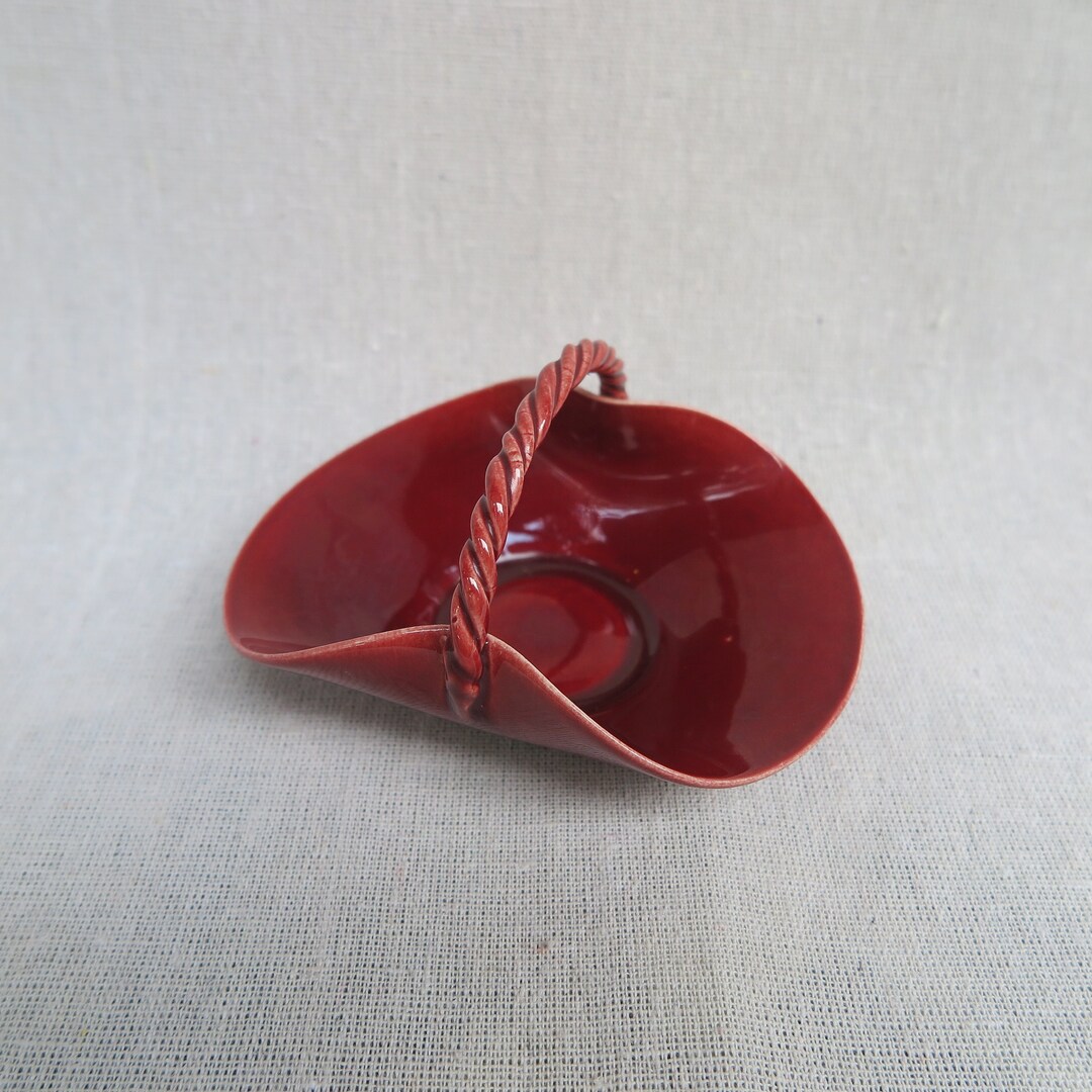 California Pottery Trinket Tray or Ring Dish With Braided Handle ...