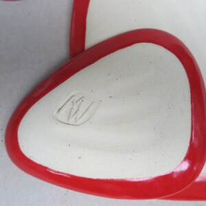 Bright Red Ceramic Triangle Plates / Set of 3 / Stamped / Luncheon ...