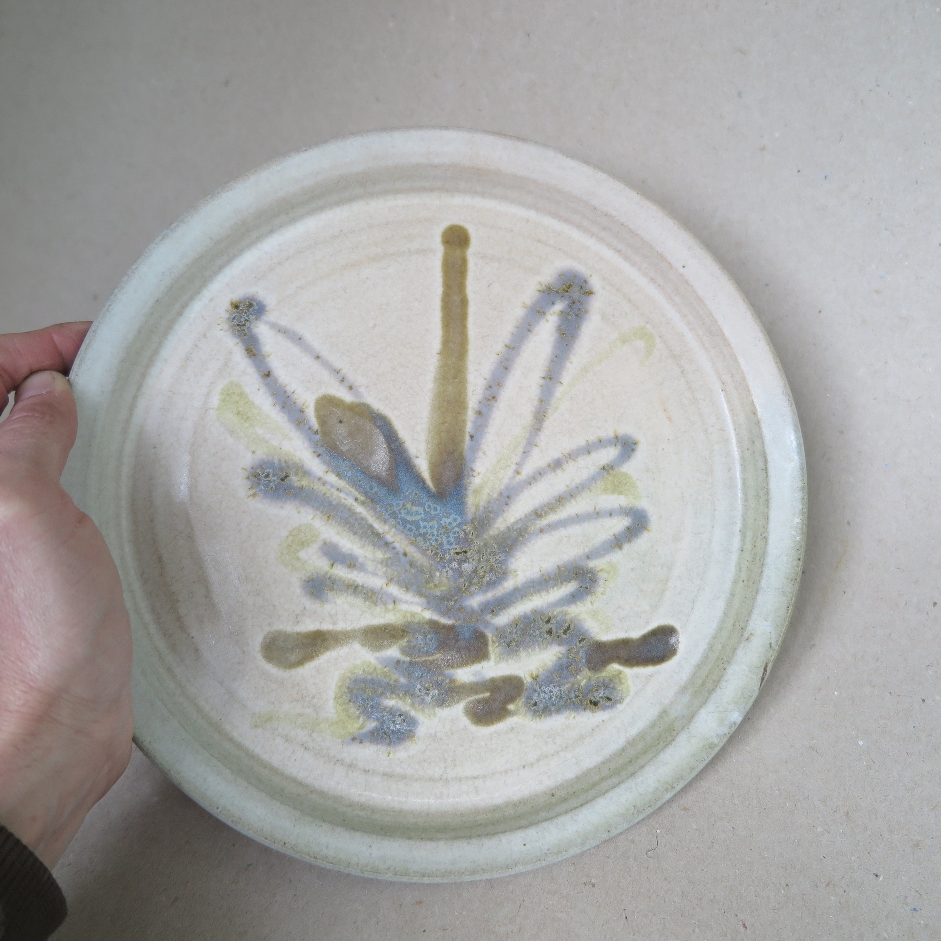 Studio Pottery Plate With Abstracted Botanical Motif Splash Glaze ...
