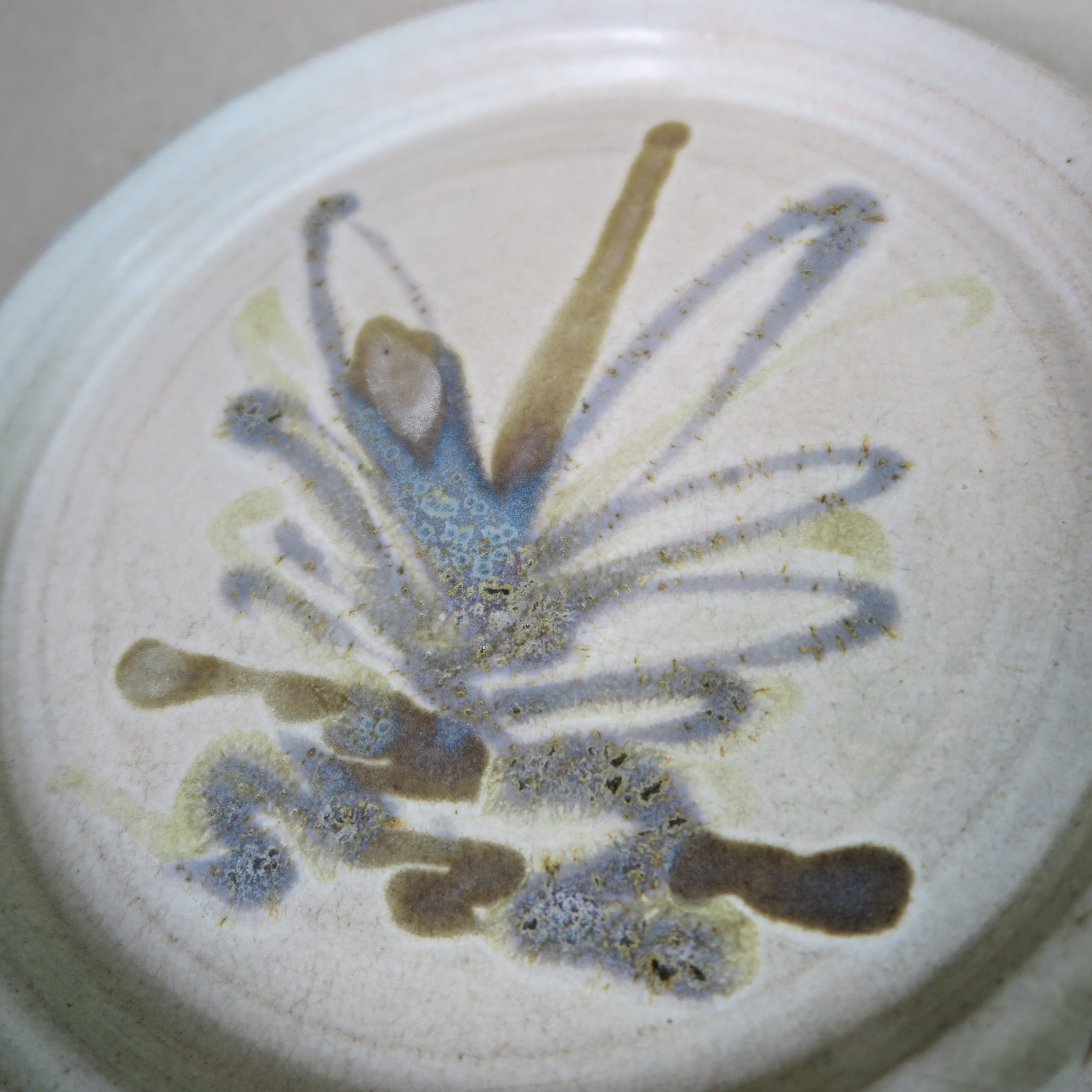 Studio Pottery Plate With Abstracted Botanical Motif Splash Glaze ...