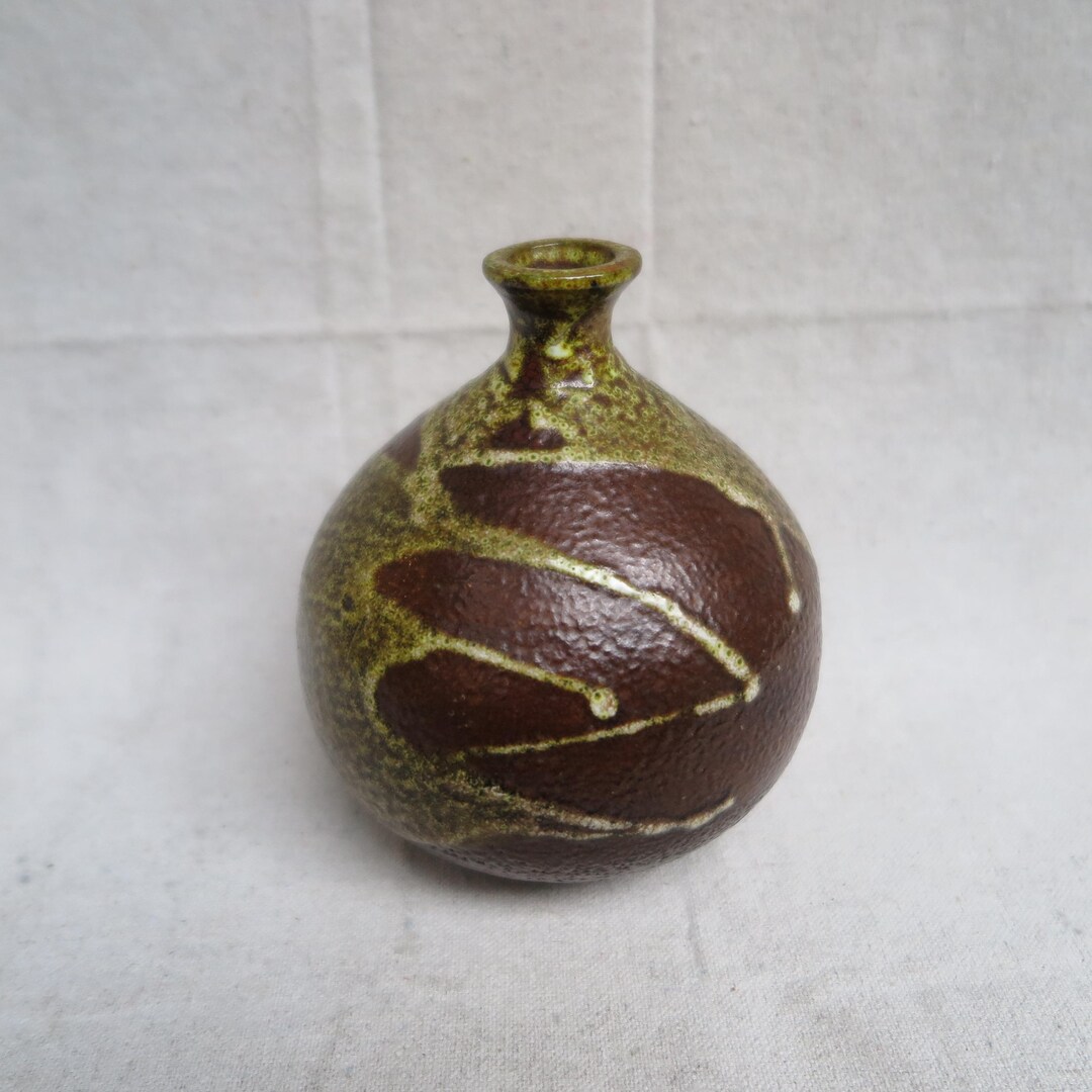 Vintage Ellen Currans Studio Pottery Vase / Crackled Lava Like Yellow ...