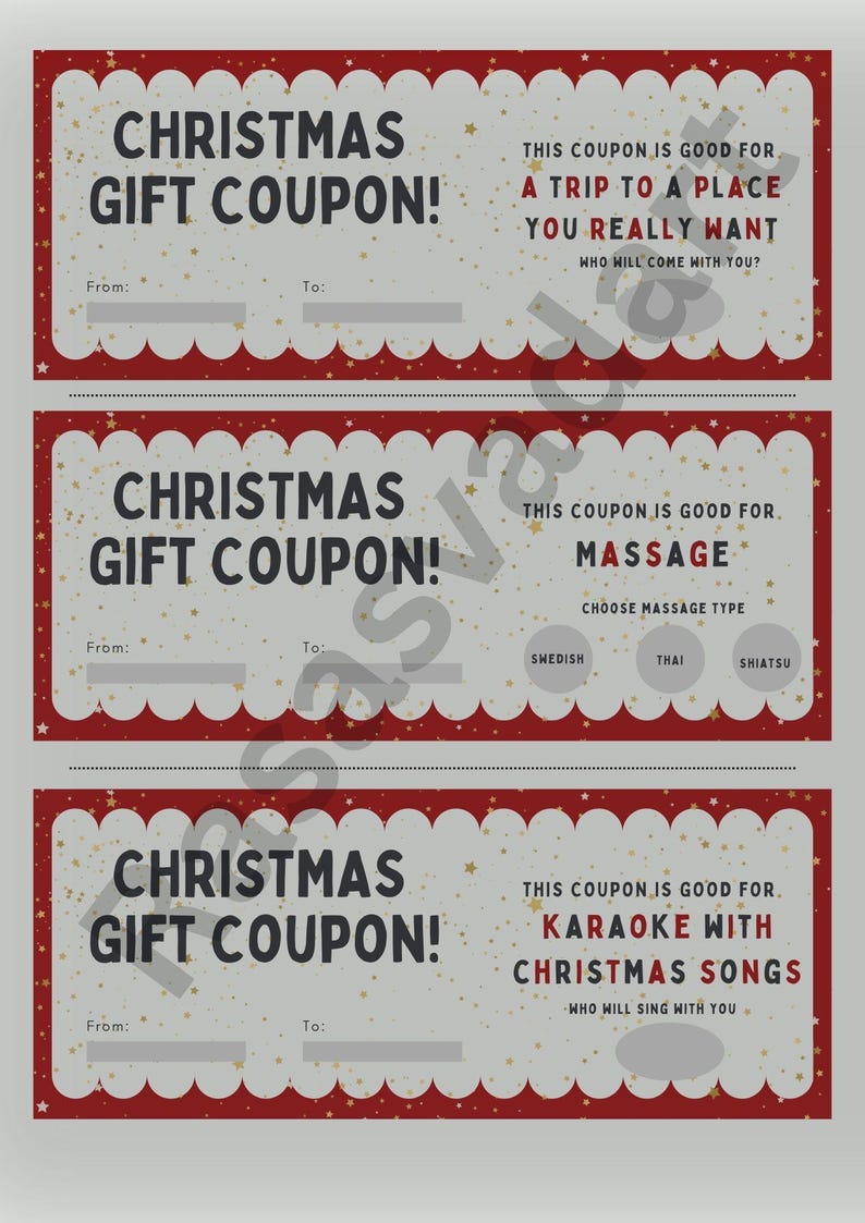 Editable Christmas Gift Coupons canva Template, PDF & SVG Files Get ...