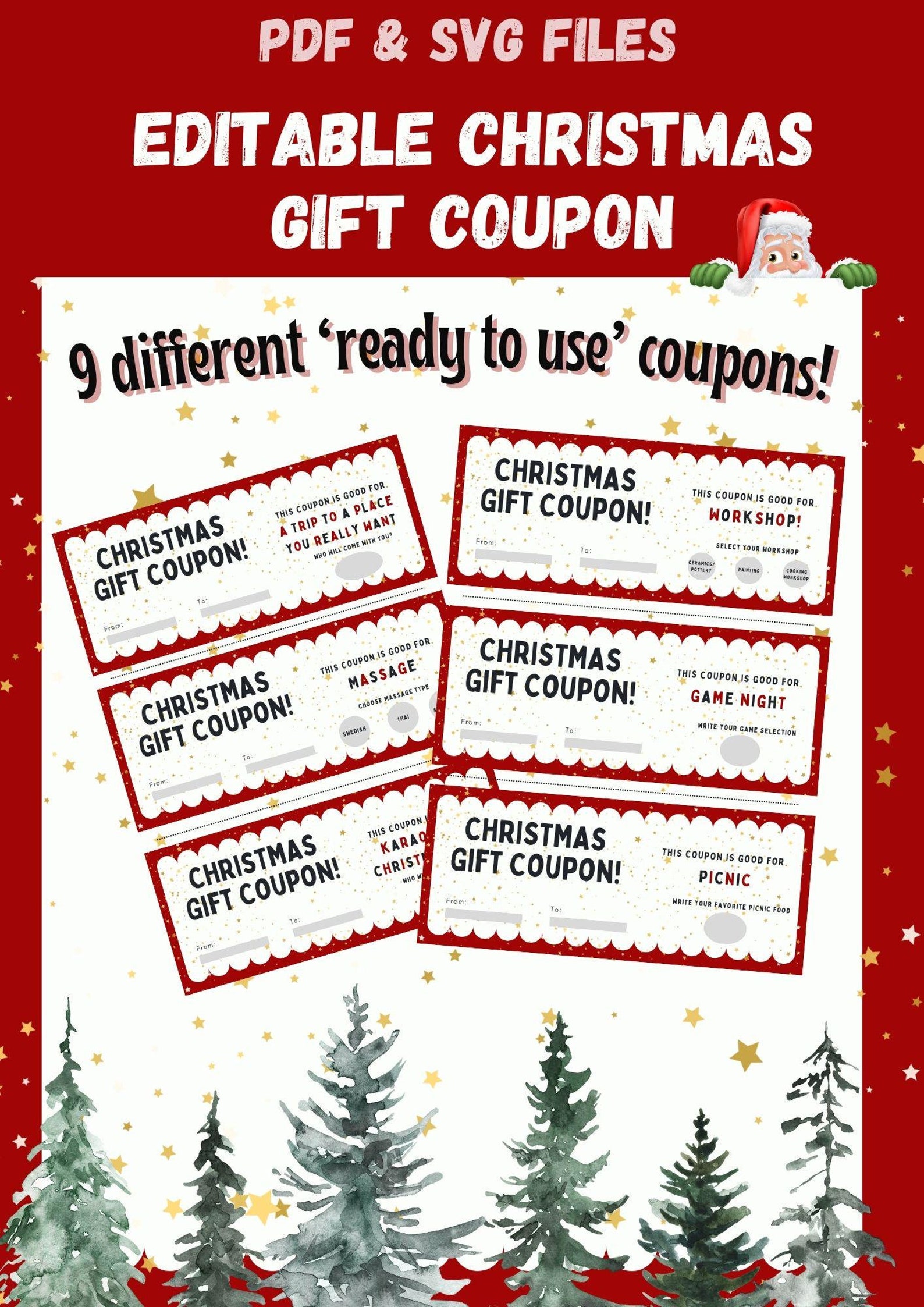 Editable Christmas Gift Coupons canva Template, PDF & SVG Files Get ...