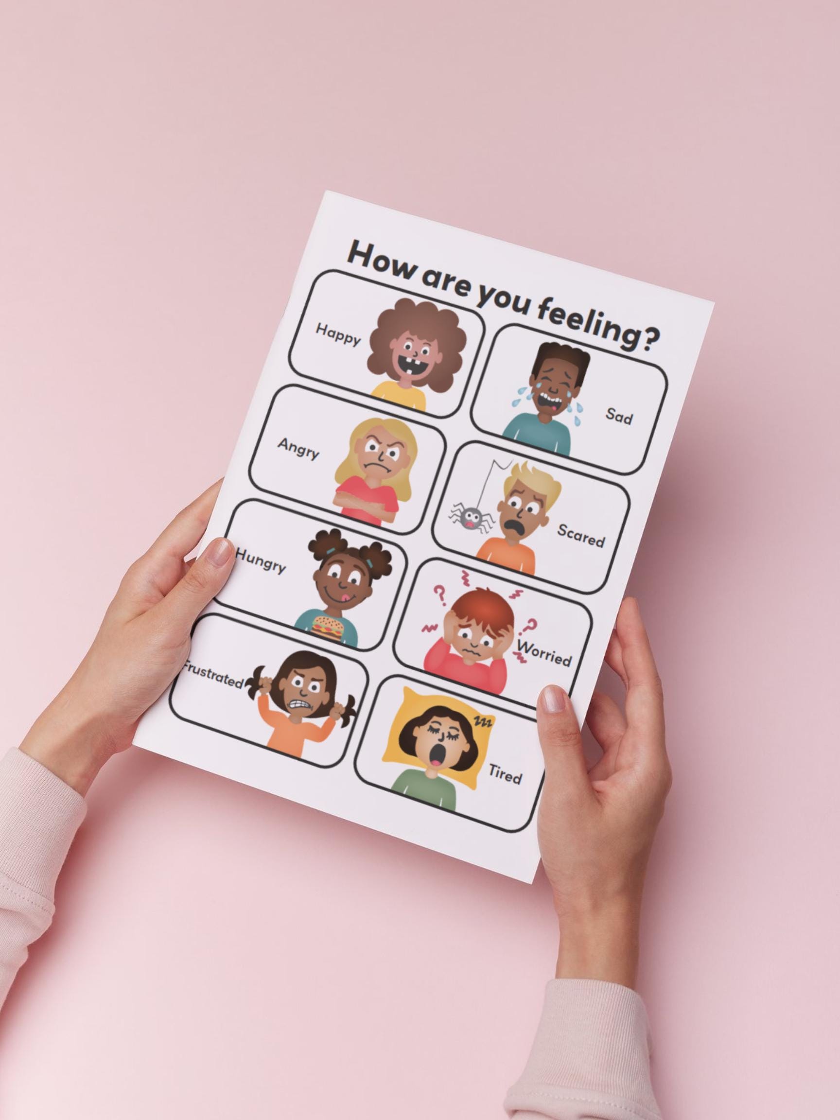 Feelings Poster for Diverse Kids - 8 Emotions White | Classroom Decor ...