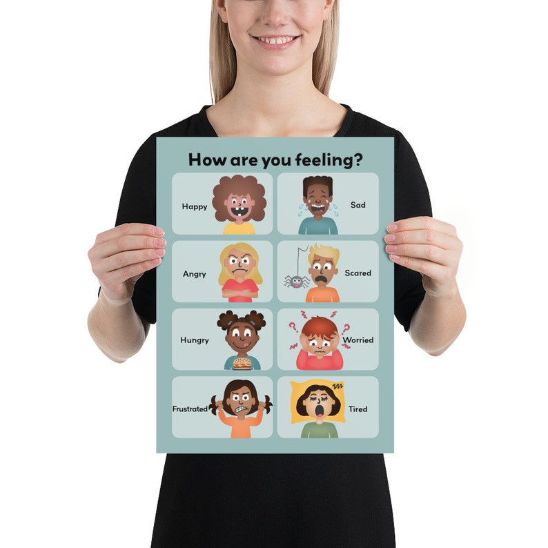 Feelings Poster for Diverse Kids - 8 Emotions Blue | Classroom Decor ...