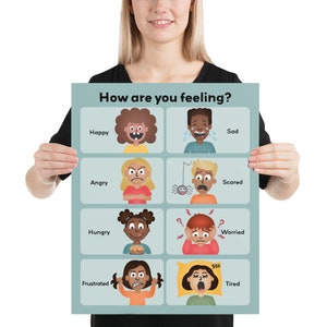 Feelings Poster for Diverse Kids - 8 Emotions Blue | Classroom Decor ...