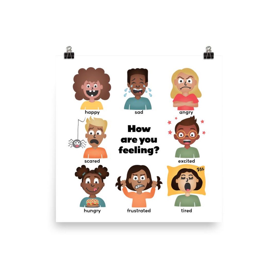 Diverse Kids Feelings Printable Poster - 9 Emotions | Counselor ...
