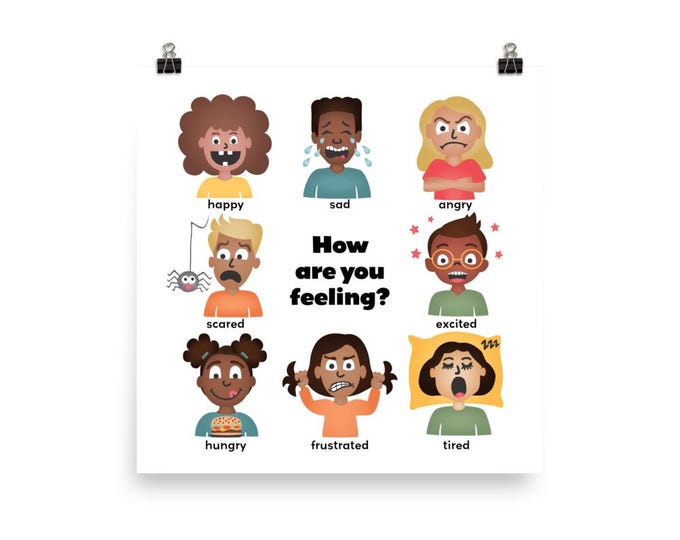 Feelings Chart Printable for Kids - 8 Emotions White | School Counselor ...