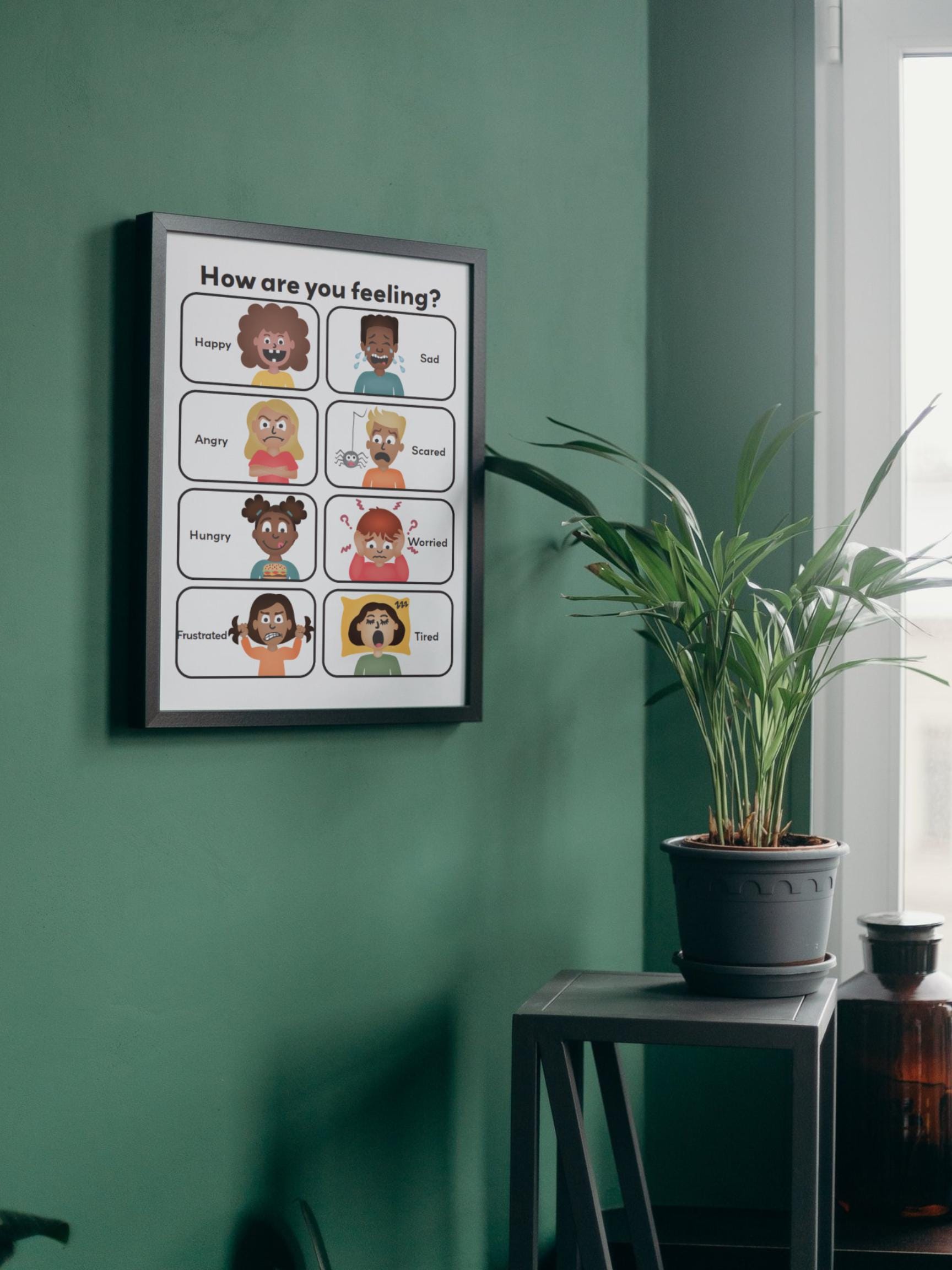 Feelings Poster for Diverse Kids - 8 Emotions White | Classroom Decor ...