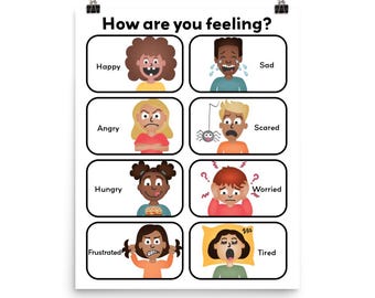 Feelings Poster for Diverse Kids - 8 Emotions Blue | Classroom Decor ...