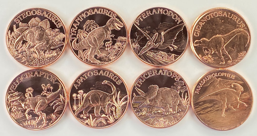 Dinosaur Collectible Coins Eight Fine .999 Bullion Rounds Newly Minted ...