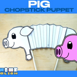 Porky Pig Chopstick Puppet Craft, Farm Animal (4 Pages) - Etsy