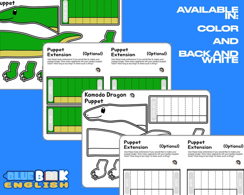 Komodo Dragon Chopstick Puppet Craft, Reptile Animal (4 Pages) - Etsy