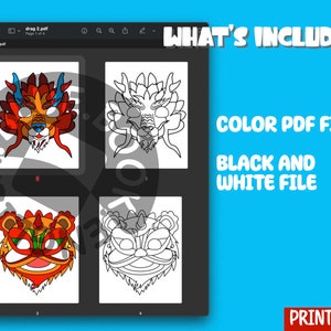 Dragon and Lion Mask Craft Activity Chinese New Year CNY Coloring ...