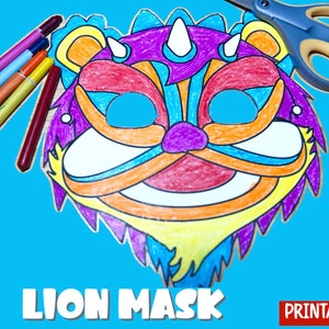 Dragon and Lion Mask Craft Activity Chinese New Year CNY Coloring ...