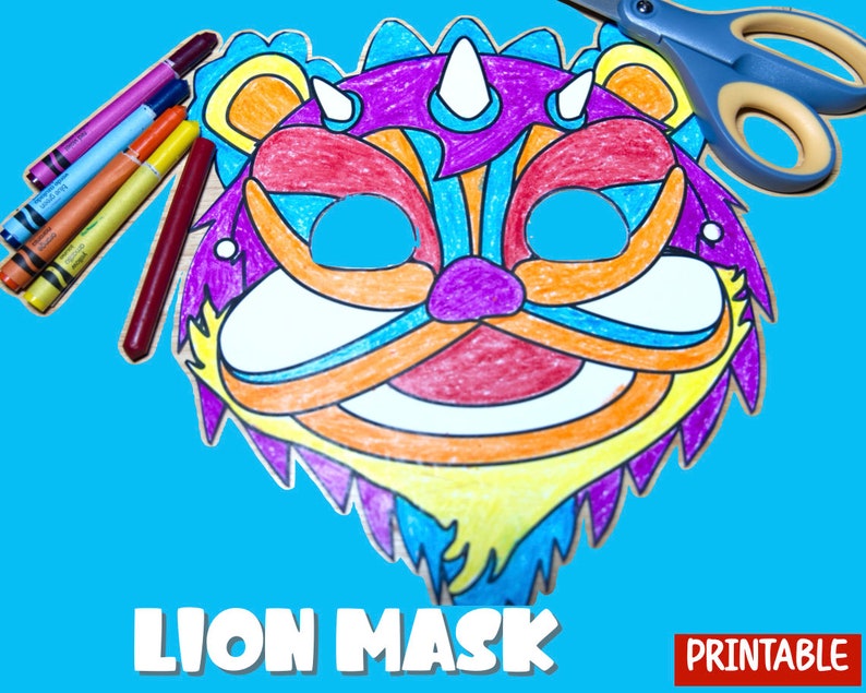 Dragon and Lion Mask Craft: Chinese New Year Coloring Page (printable ...