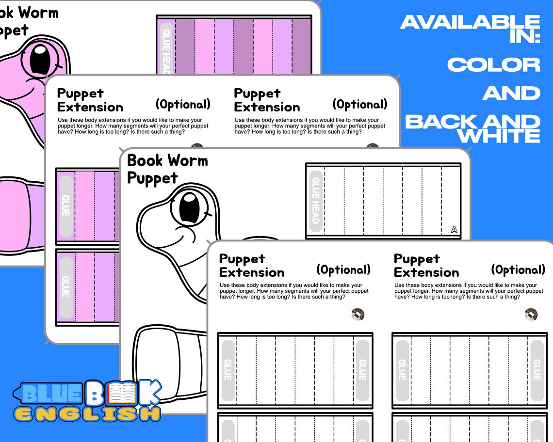 Bookworm Chopstick Puppet Craft, Book Week/ Month (4 Pages) - Etsy