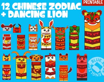 12 Chinese Zodiac Lanterns Craft Activity Chinese New Year CNY Coloring ...