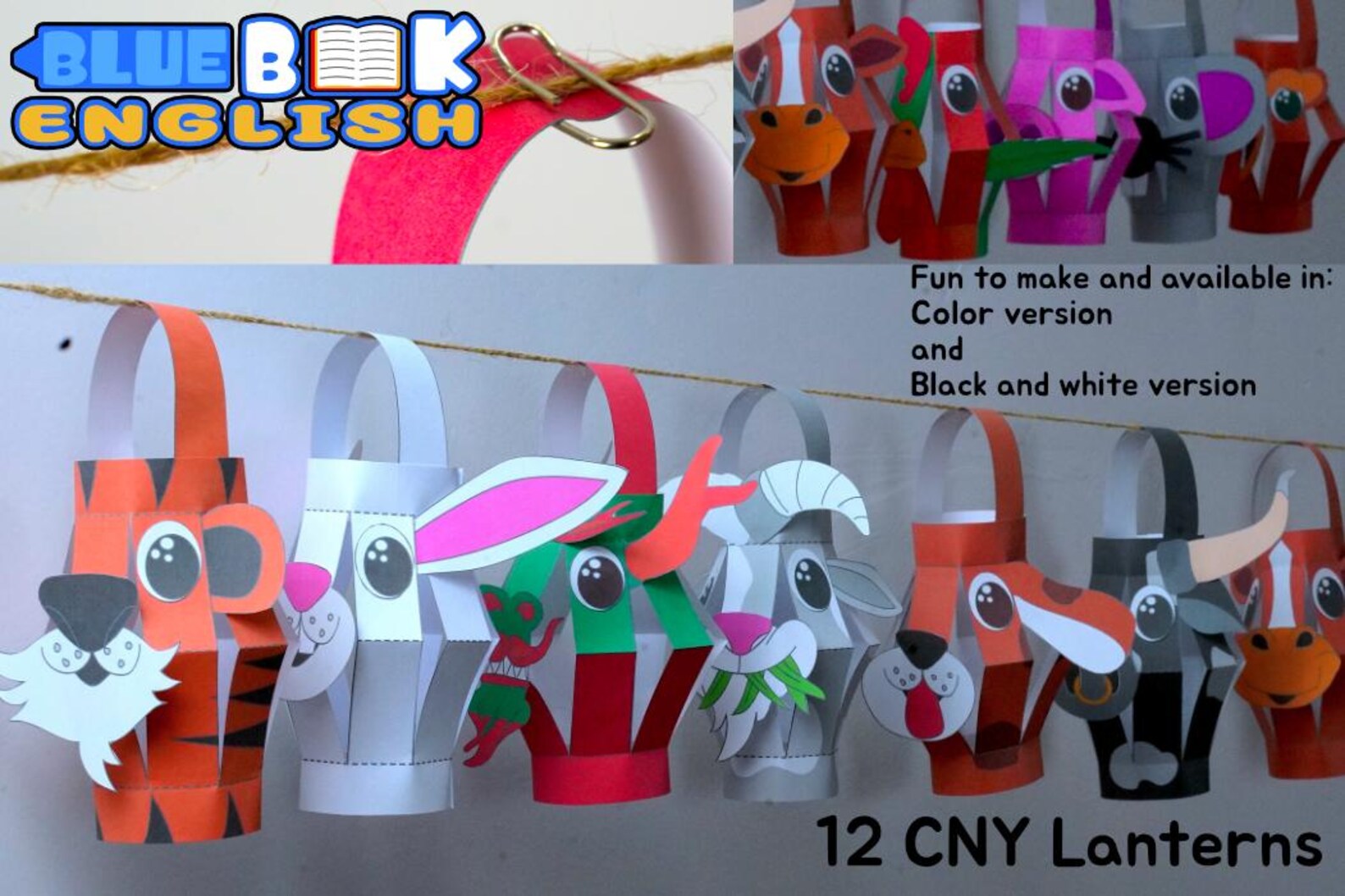 12 Chinese Zodiac Lanterns Craft Activity Chinese New Year CNY Coloring ...