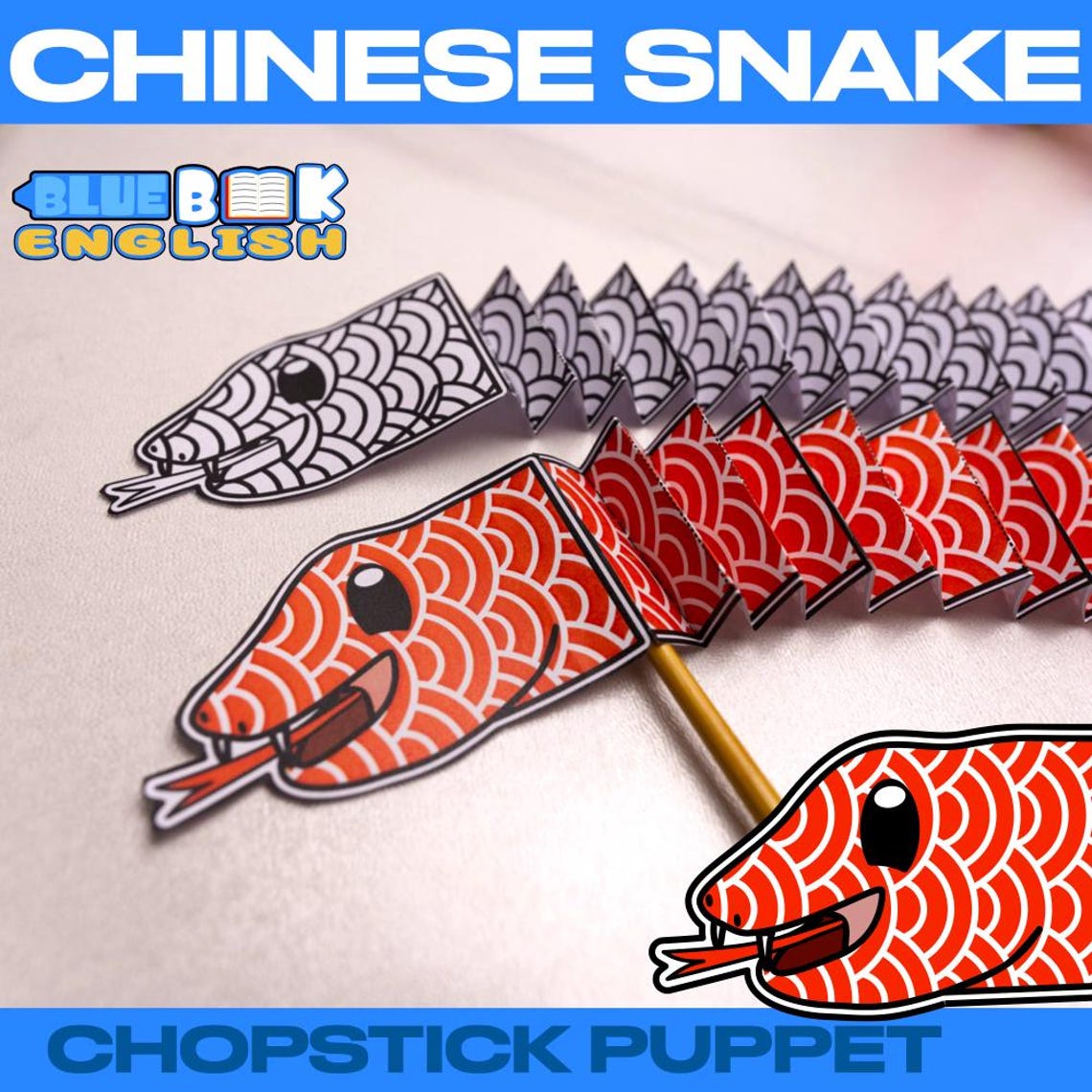 Chinese New Year Snake Chopstick Puppet Craft, Printable Paper Snake ...