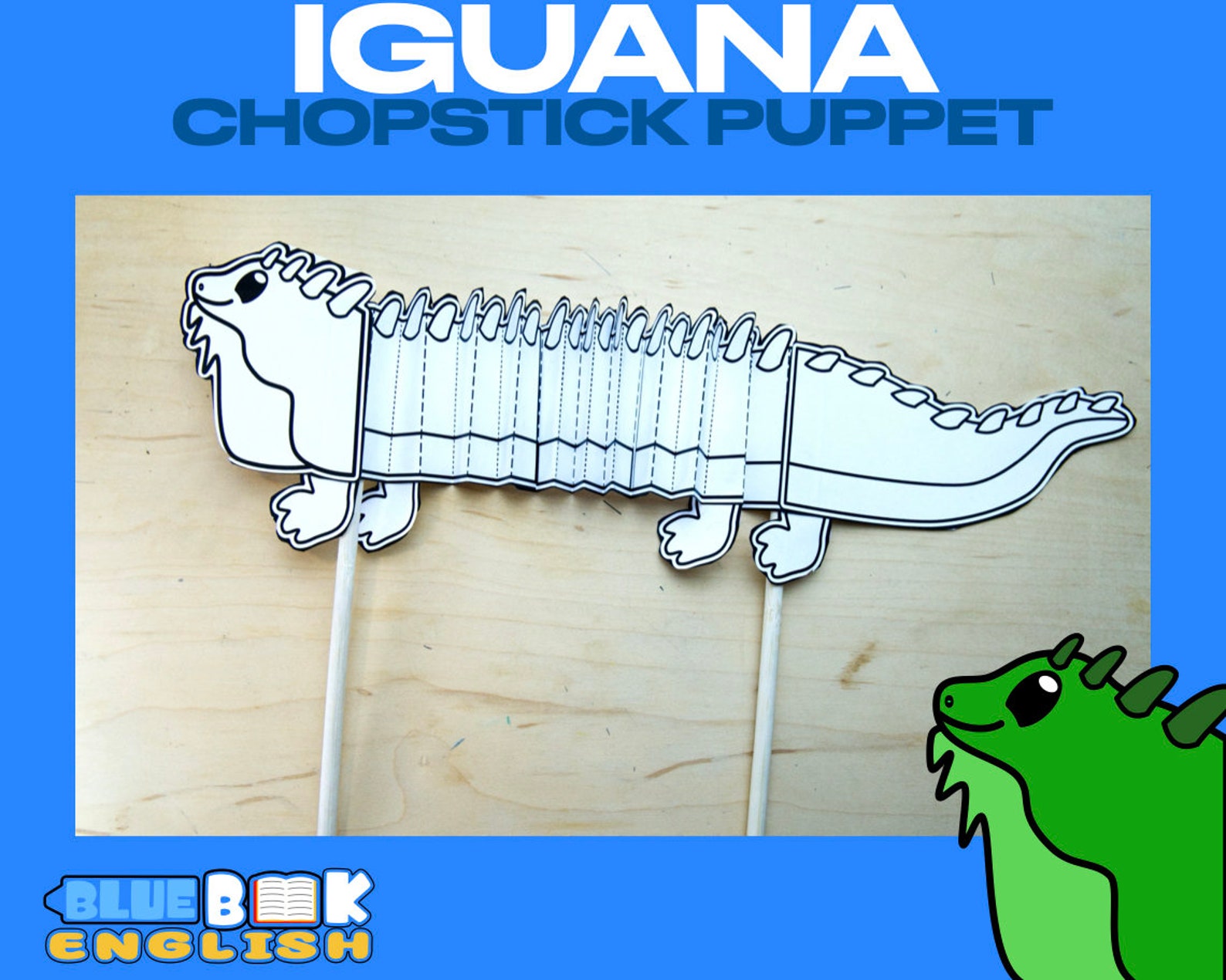 Iguana Chopstick Puppet Craft, Reptile Animal (4 Pages) - Etsy