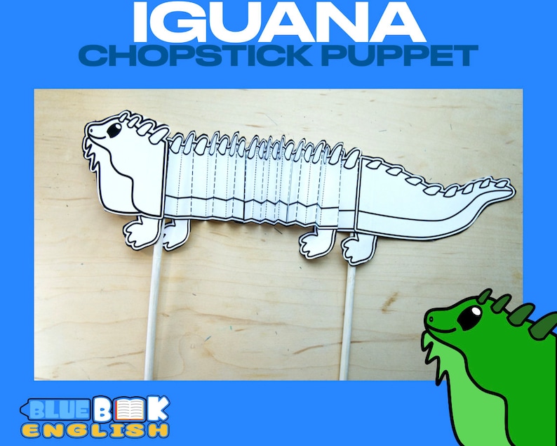 Iguana Chopstick Puppet Craft, Reptile Animal (4 Pages) - Etsy